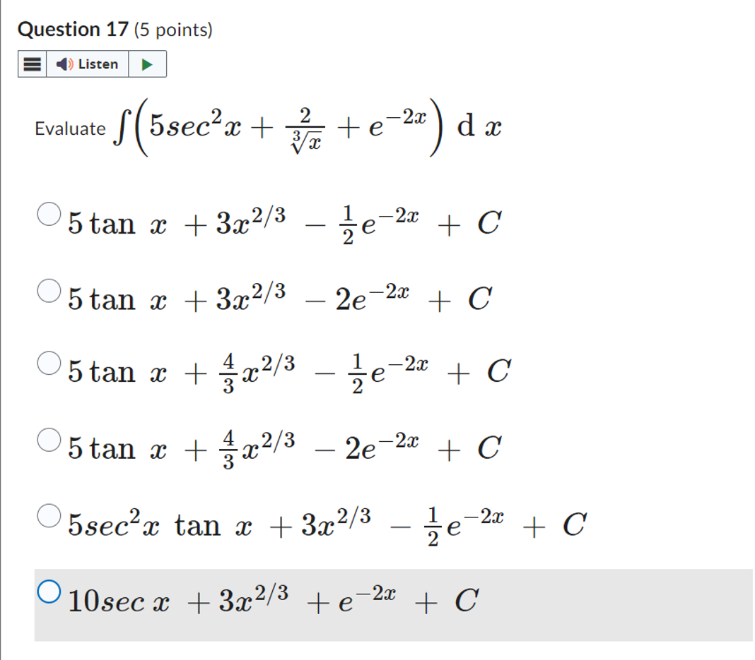 Solved Question 17 (5 ﻿points)Evaluate | Chegg.com