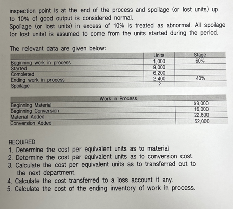 Solved inspection point is at the end of the process and | Chegg.com