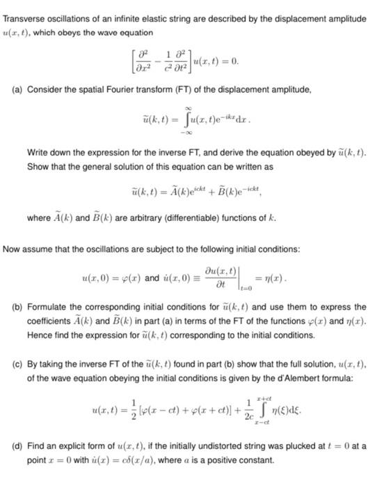 Solved Transverse oscillations of an infinite elastic string | Chegg.com