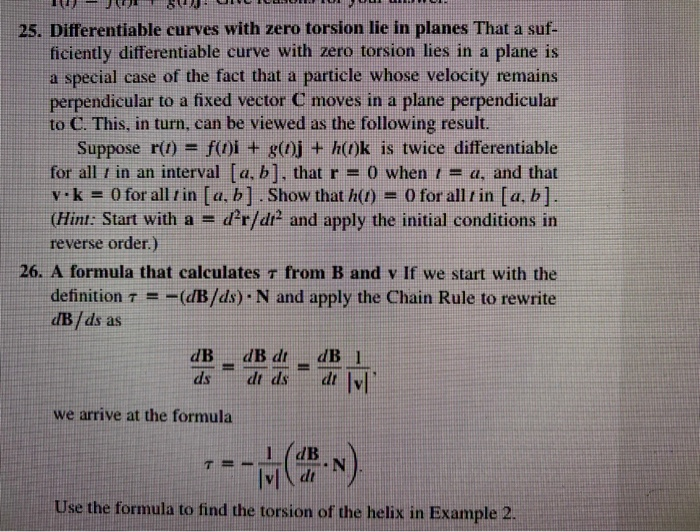 Solved WOULUU 25. Differentiable curves with zero torsion | Chegg.com