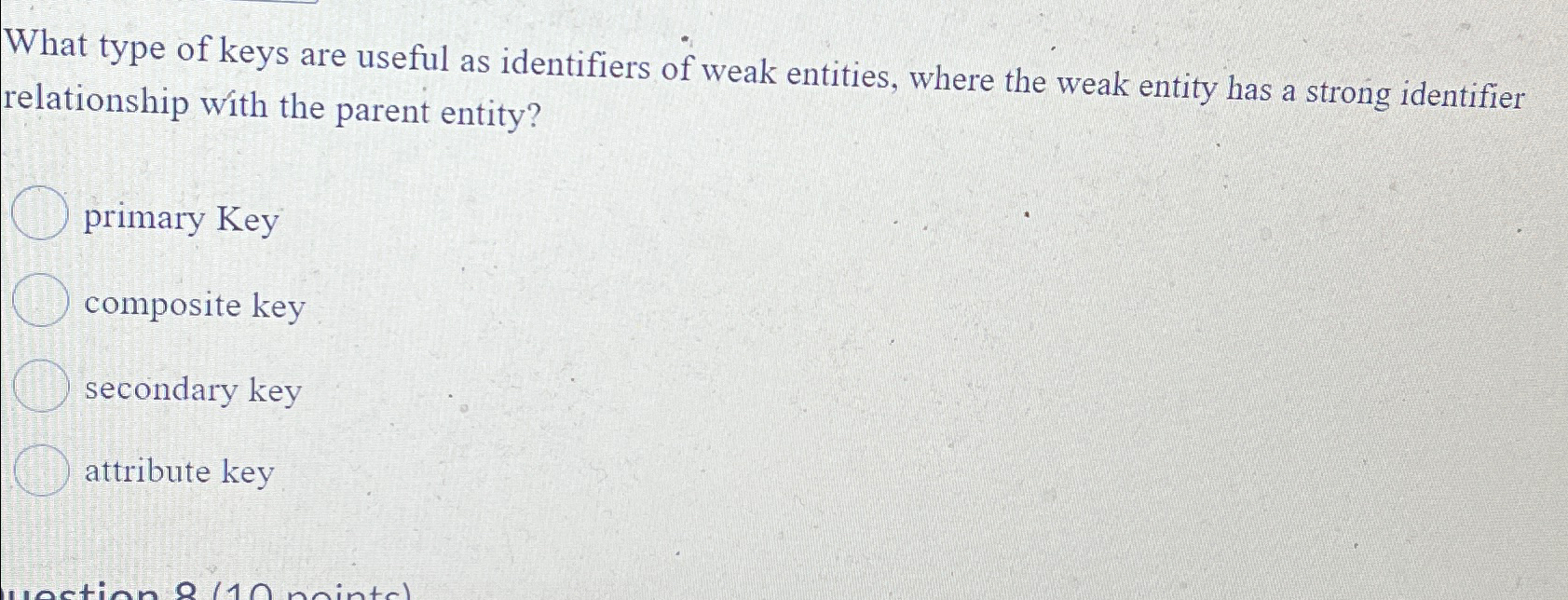 Solved What type of keys are useful as identifiers of weak | Chegg.com