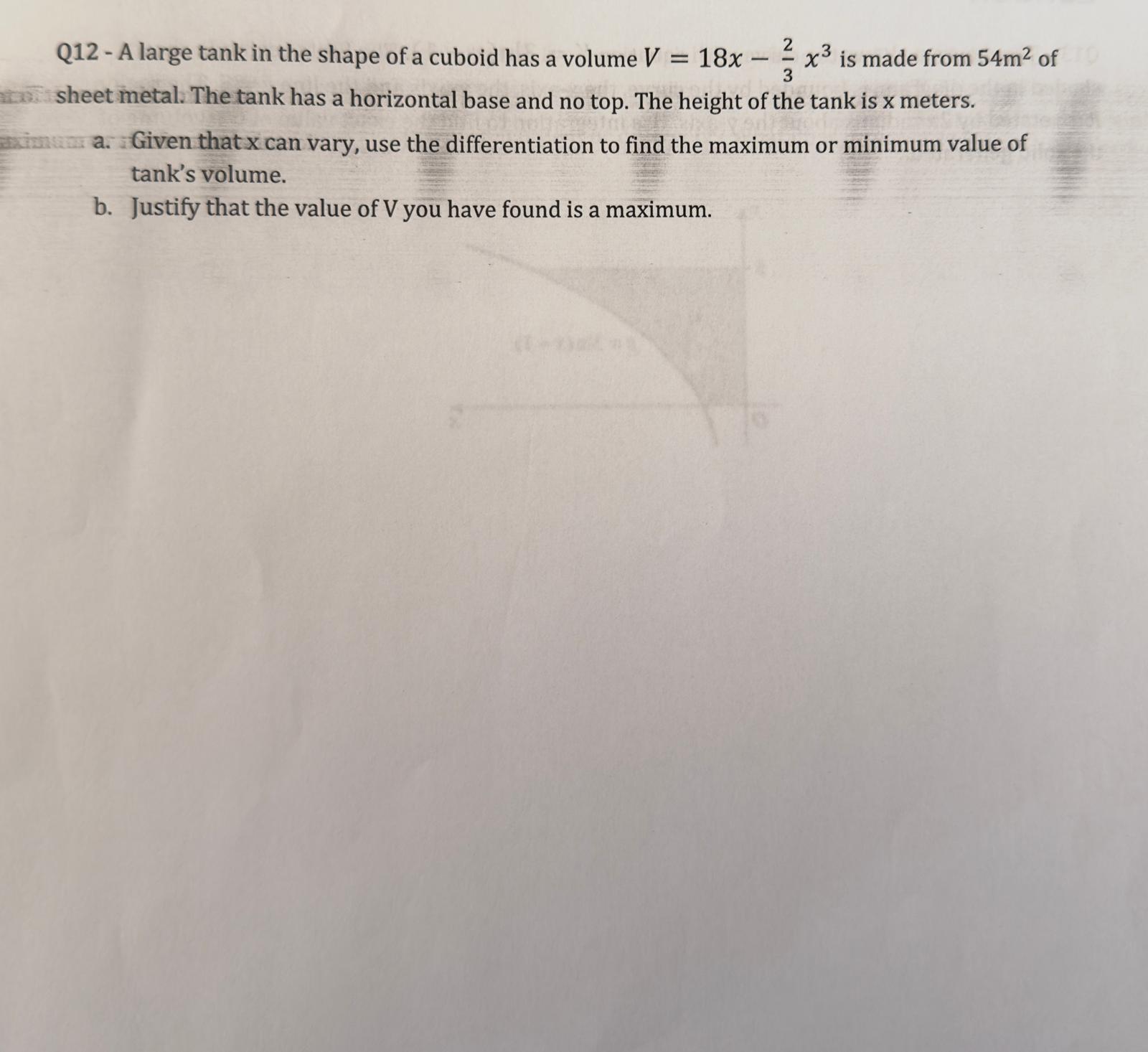Solved Q12 - ﻿A large tank in the shape of a cuboid has a | Chegg.com