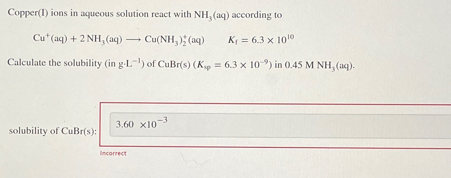 Solved Copper(I) ﻿ions in aqueous solution react with | Chegg.com