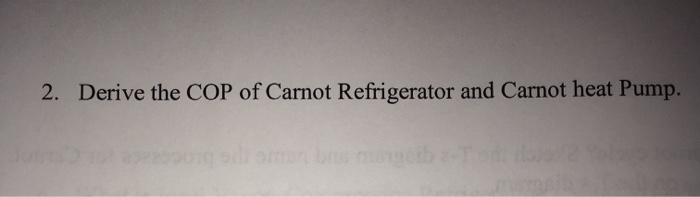 Solved Derive the COP of Carnot Refrigerator and Carnot heat | Chegg.com