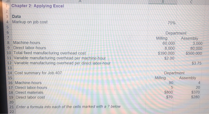 Solved Enter a formula into each of the cells marked with | Chegg.com