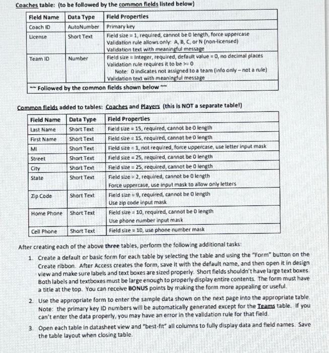 Solved Create a new (blank) Microsoft Access database named | Chegg.com