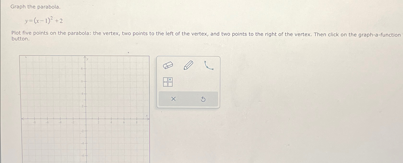 Solved Graph the parabola.y=(x-1)2+2Plot five points on the | Chegg.com