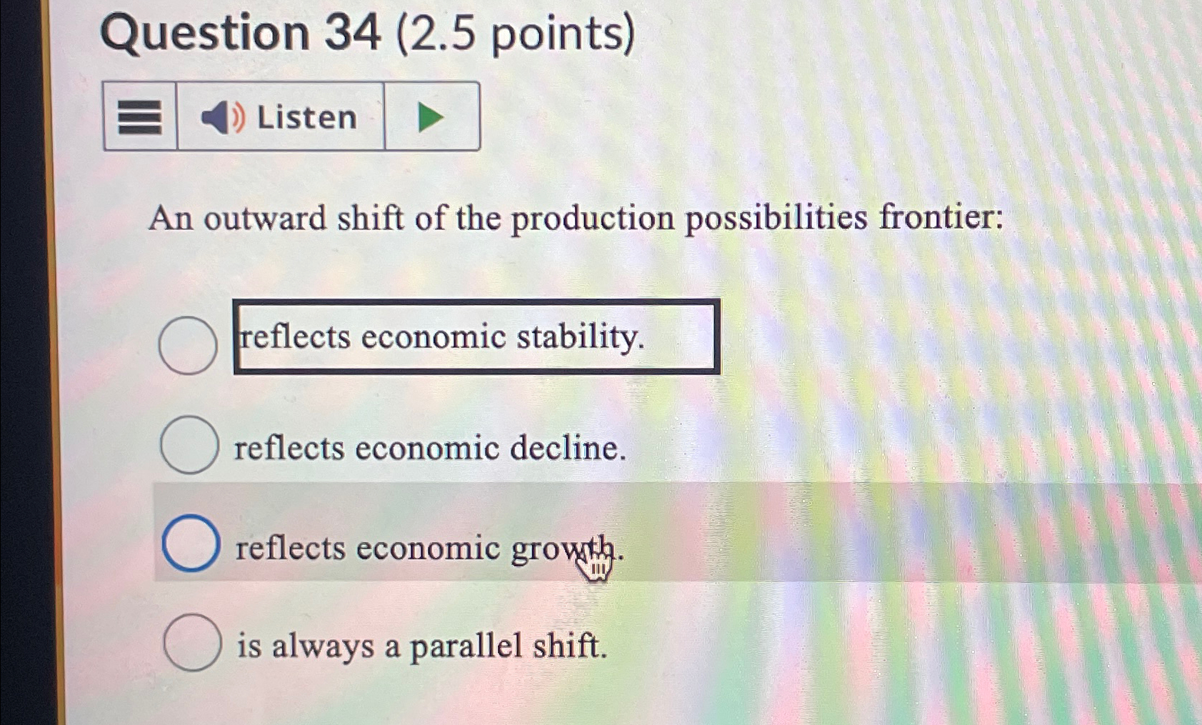 Solved An outward shift of the production possibilities | Chegg.com