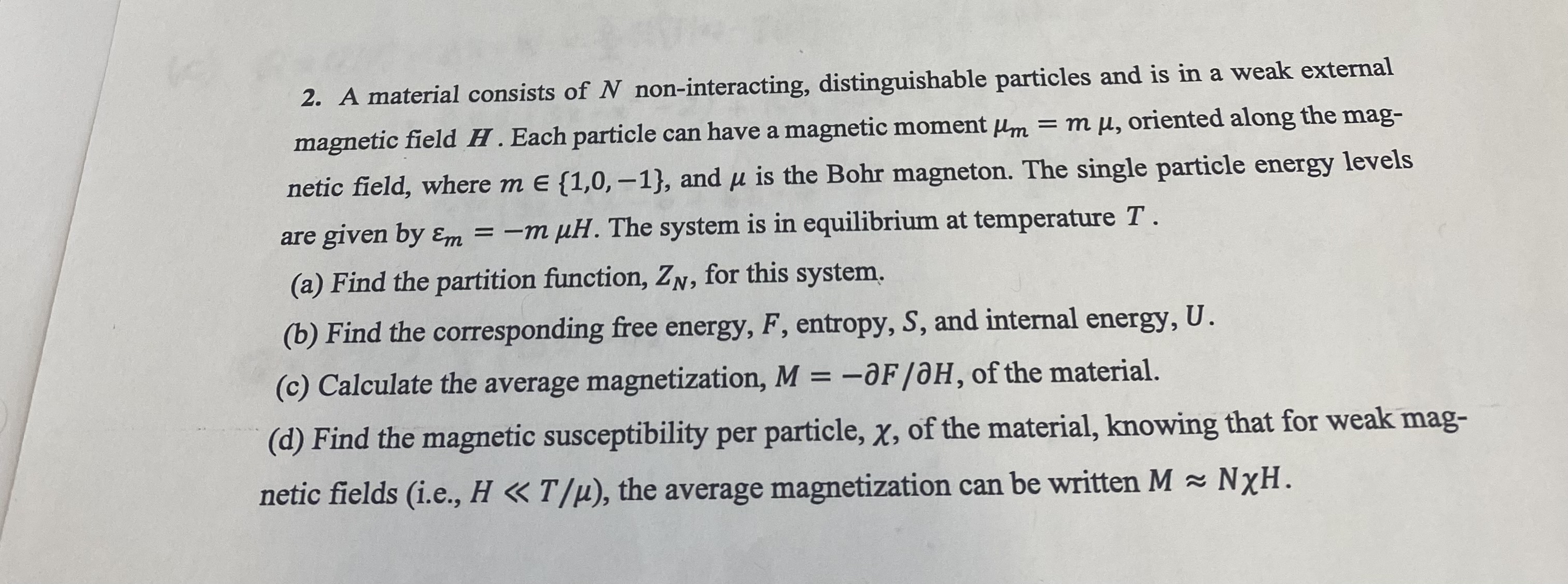 A material consists of N ﻿non-interacting, | Chegg.com