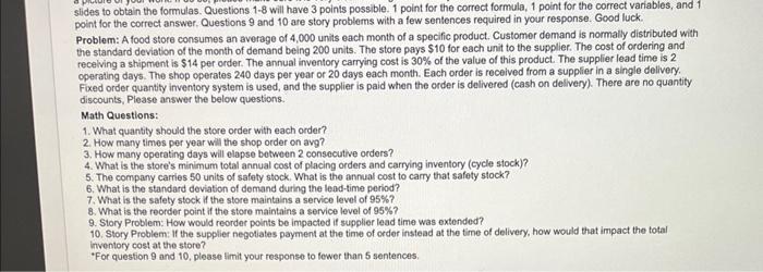 slides to obtain the formulas. Questions 1−8 will | Chegg.com