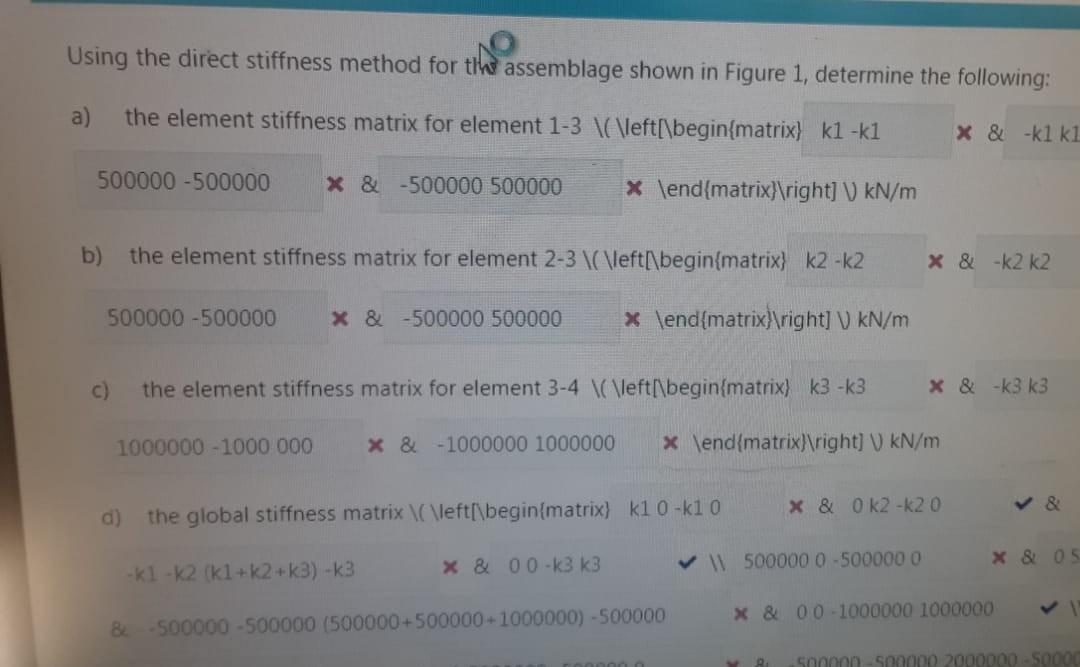 Using the direct stiffness method for the assemblage | Chegg.com