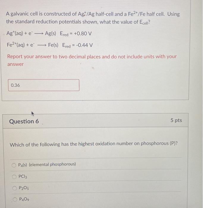 Solved A galvanic cell is constructed of Ag+ /Ag half-cell | Chegg.com