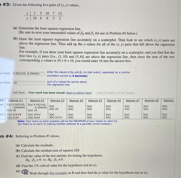 Solved \#3: Given the following five pairs of (x,y) values, | Chegg.com