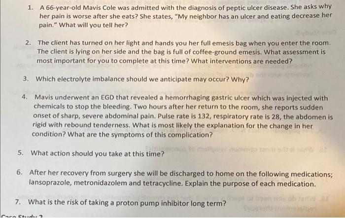 Solved 1. A 66-year-old Mavis Cole was admitted with the | Chegg.com