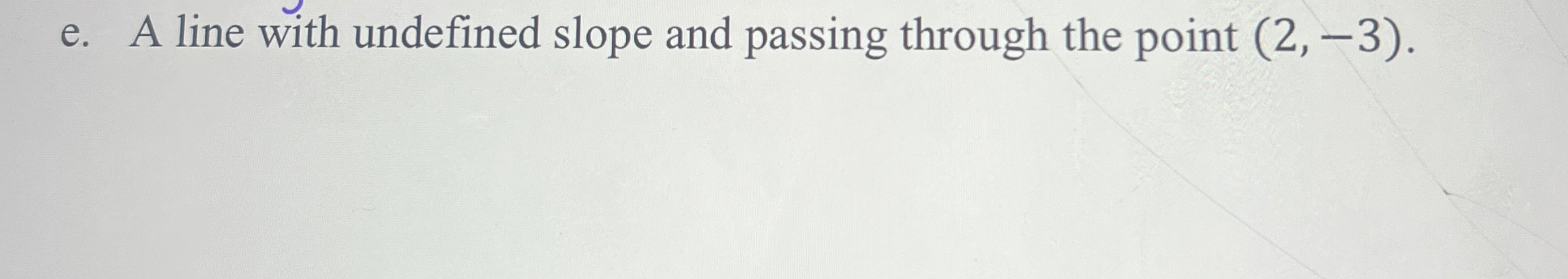 Solved e. ﻿A line with undefined slope and passing through | Chegg.com