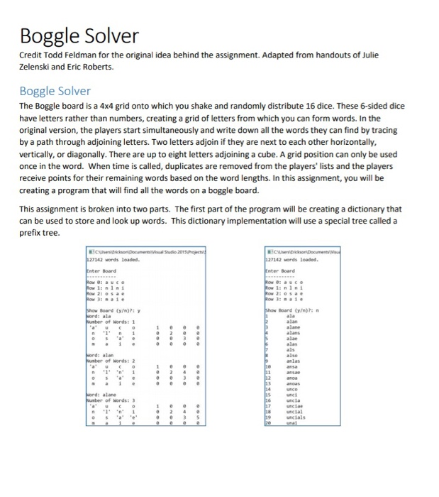Boggle Solver Credit Todd Feldman for the original | Chegg.com