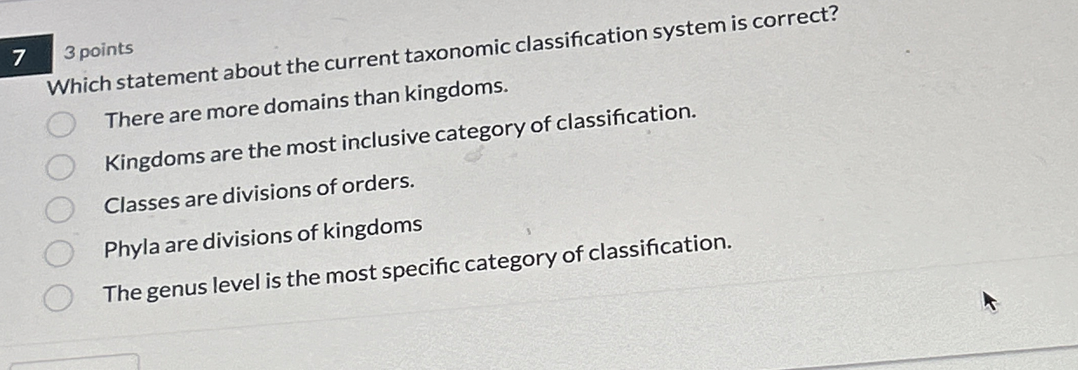 Solved 73 pointsWhich statement about the current taxonomic | Chegg.com Solved 73 pointsWhich statement about the current taxonomic | Chegg.com