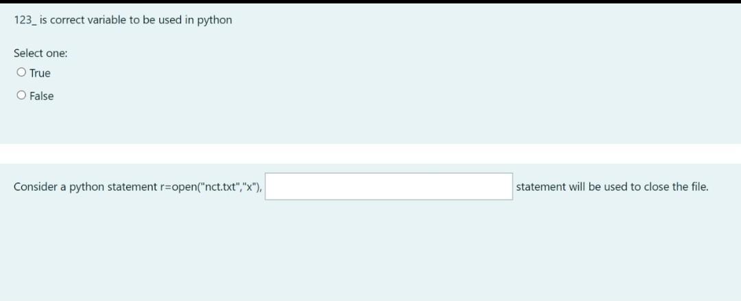 Solved 123_ is correct variable to be used in python Select | Chegg.com
