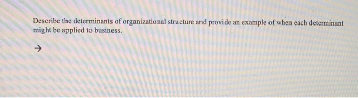 Solved Describe the determinants of organizational structure | Chegg.com