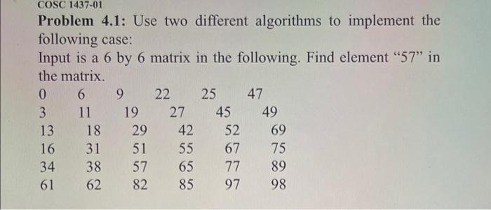 Solved COSC 1437-01 Problem 4.1: Use two different | Chegg.com