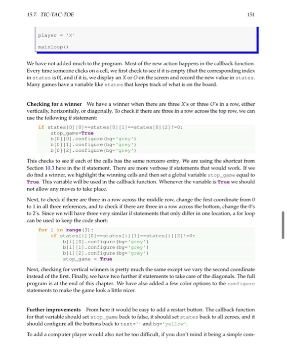 Solved 15.7 Tic-tac-toe Using Tkinter, in only about 20 | Chegg.com