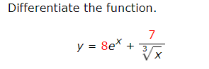 Solved Differentiate the function.y=8ex+7x3 | Chegg.com