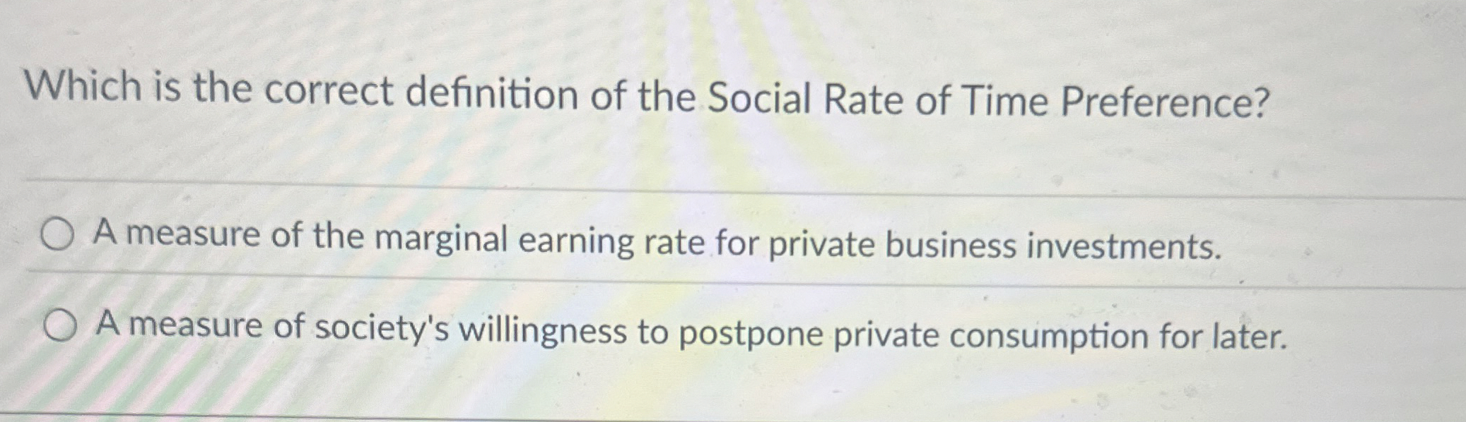 Solved Which is the correct definition of the Social Rate of | Chegg.com