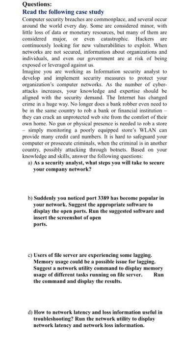 Solved Questions: Read the following case study Computer | Chegg.com