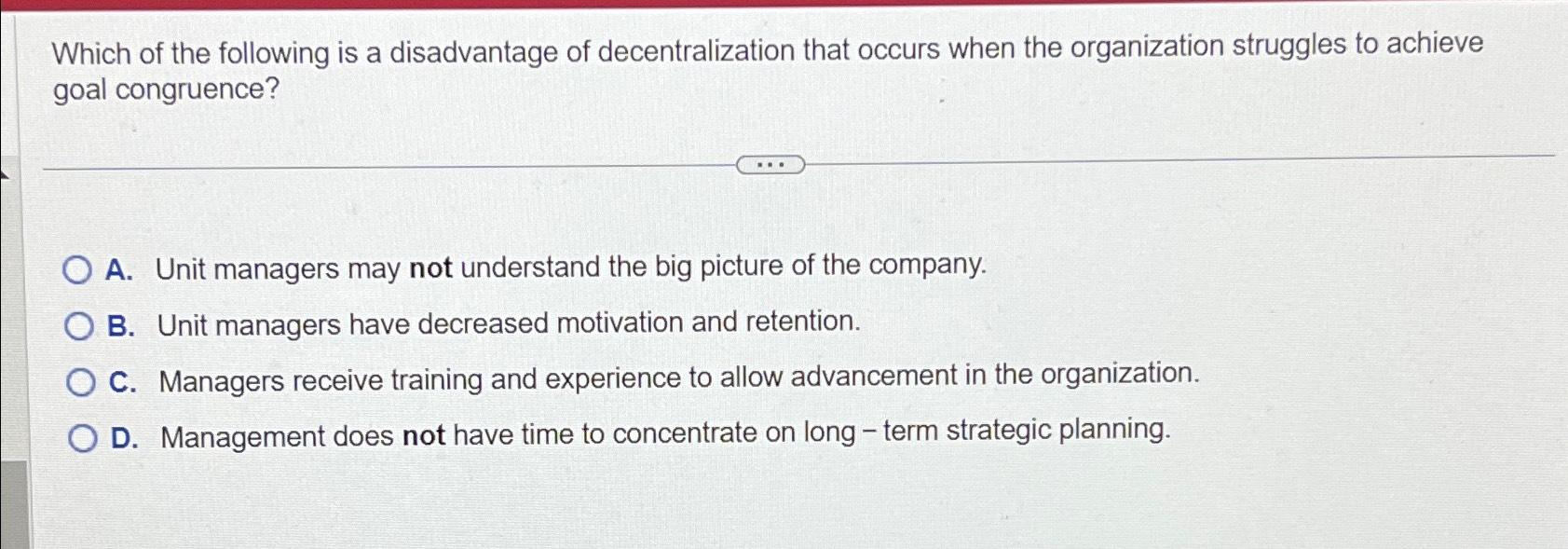 Solved Which of the following is a disadvantage of | Chegg.com