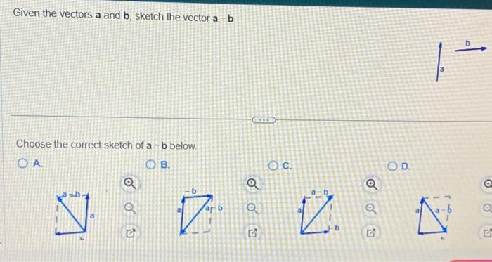 Solved Given the vectors a and b, sketch the vector a−b | Chegg.com