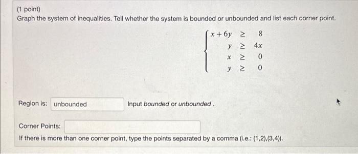 Solved (1 point) Graph the system of inequalities. Tell | Chegg.com