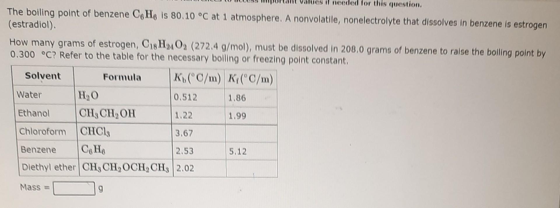 Solved The boiling point of benzene C6H6 is 80.10∘C at 1 | Chegg.com