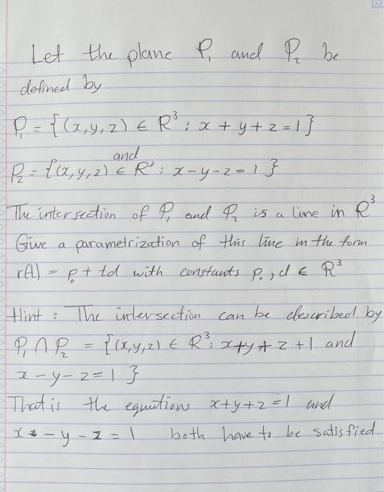 Solved Let the plane P1 and P2 be defined by | Chegg.com
