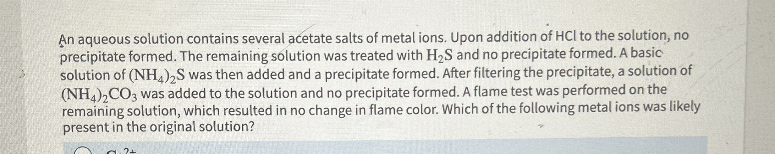 Solved An aqueous solution contains several acetate salts of | Chegg.com