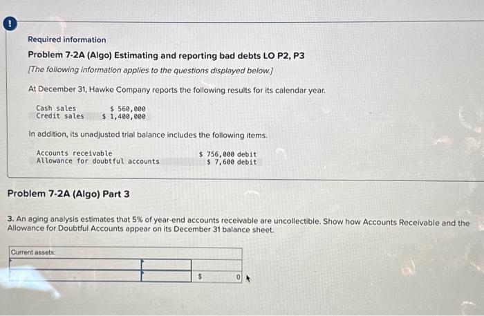 Solved Required information Problem 7-3A (Algo) Aging | Chegg.com