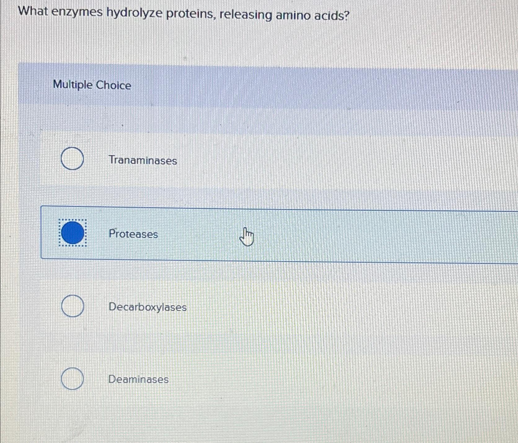 Solved What enzymes hydrolyze proteins, releasing amino | Chegg.com