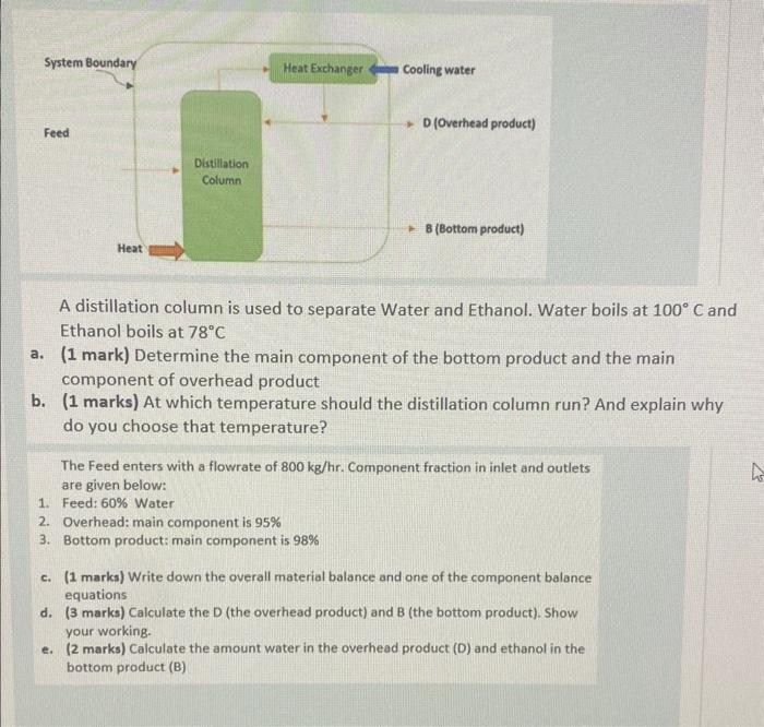 Solved A distillation column is used to separate Water and | Chegg.com