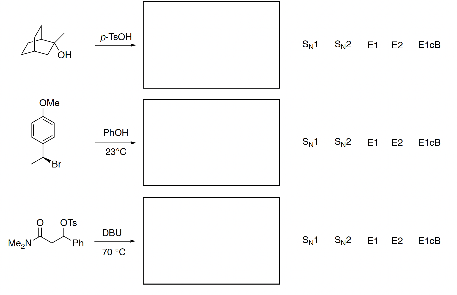 SN1,SN2,E1,E2,E1cB ﻿What mechanism: Sn 1, ﻿Sn 2, ﻿E 1 | Chegg.com