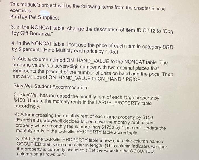 Solved This module's project will be the following items | Chegg.com