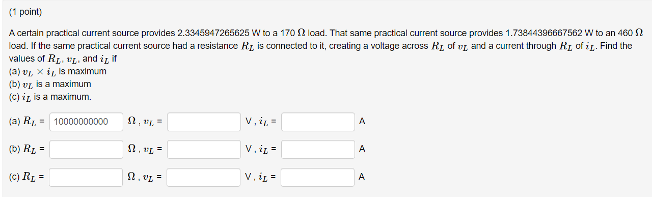 Solved (1 ﻿point)A certain practical current source provides | Chegg.com