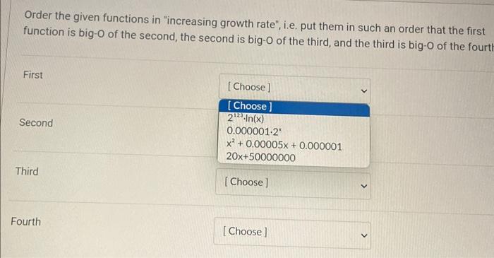 Solved Order the given functions in "increasing growth | Chegg.com