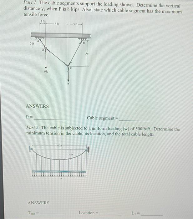 Solved Part I: The cable segments support the loading shown. | Chegg.com