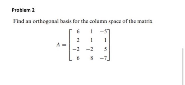 Solved Find an orthogonal basis for the column space of the | Chegg.com