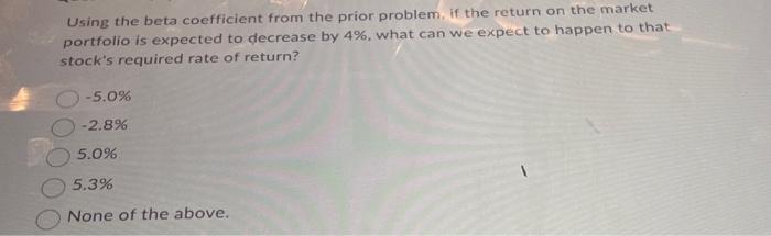 Solved You discover that the beta coefficient for a stock | Chegg.com
