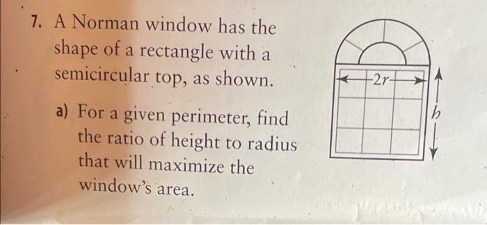 Solved -2r- > 7. A Norman window has the shape of a | Chegg.com