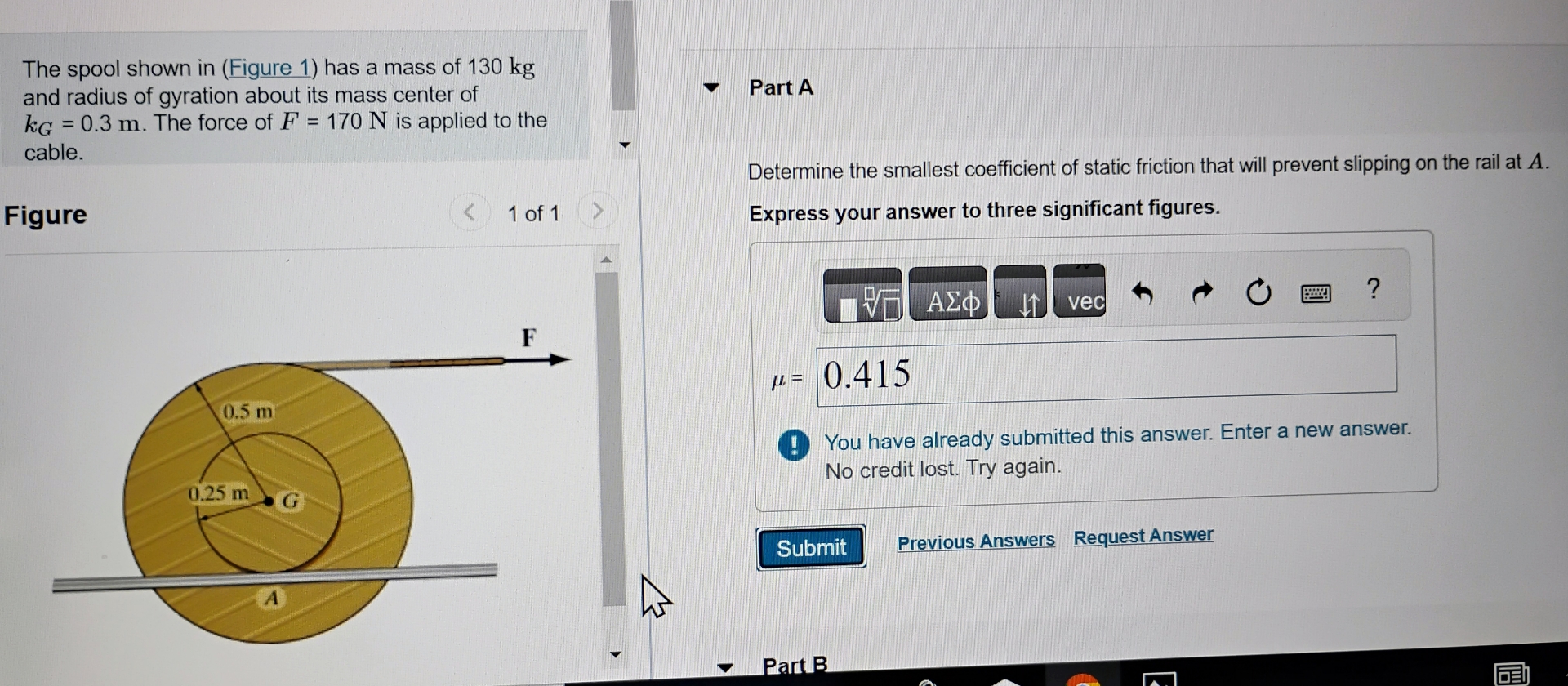 Solved by an EXPERT The spool shown in (Figure 1) ﻿has a mass of 130 ﻿kg | Chegg.com