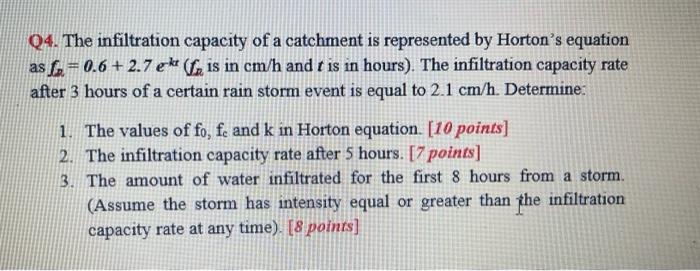 Solved Q4. The infiltration capacity of a catchment is | Chegg.com