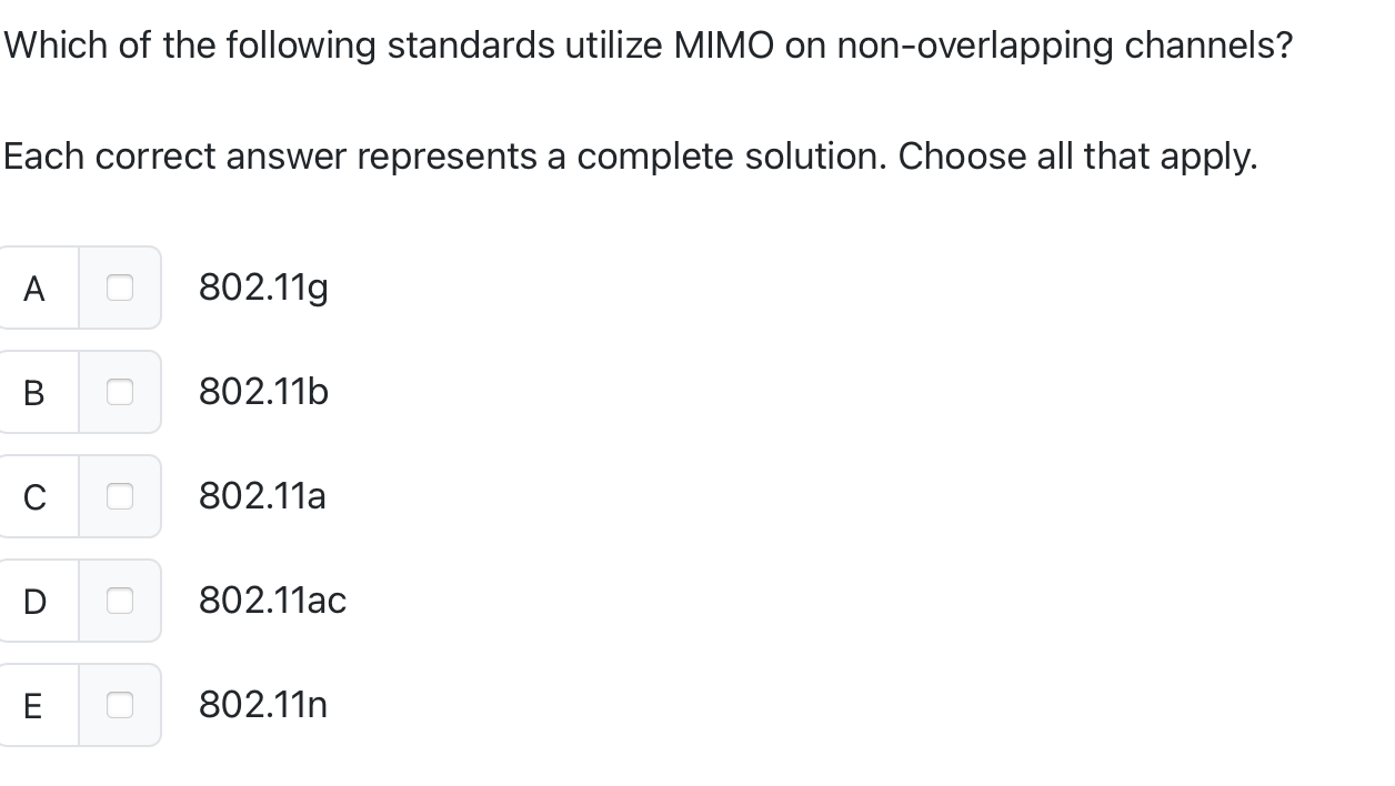Solved Which of the following standards utilize MIMO on | Chegg.com