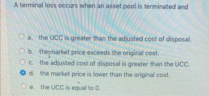 Solved A terminal loss occurs when an asset pool is | Chegg.com