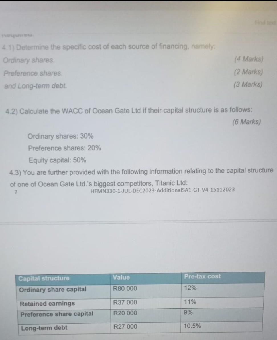 Solved 4. 1) Determine the specific cost of each source of | Chegg.com